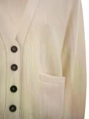 Brunello Cucinelli Ribbed Cashmere V-neck Cardigan - Neutrals