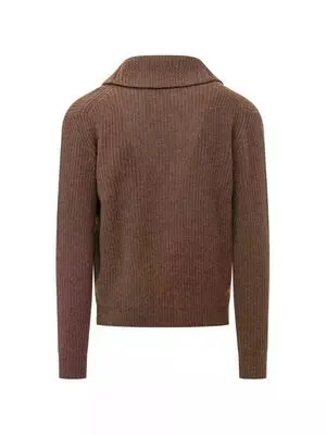 RAKKI Ribbed-knit Shawl-collar Cardigan - Brown