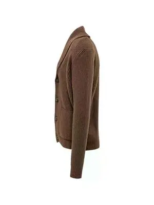 RAKKI Ribbed-knit Shawl-collar Cardigan