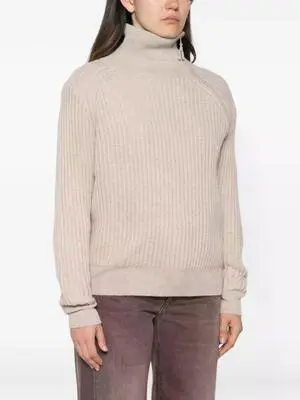 ALLUDE Ribbed Zip-neck Sweater
