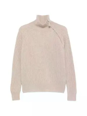 ALLUDE Ribbed Zip-neck Sweater - Neutrals