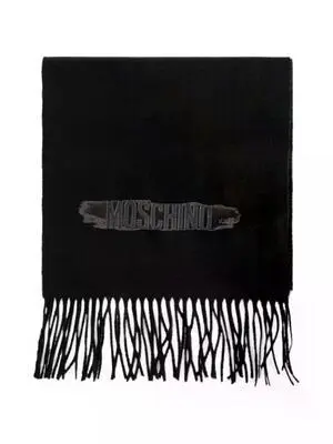 Moschino Fringed Logo-patch Scarf - Black