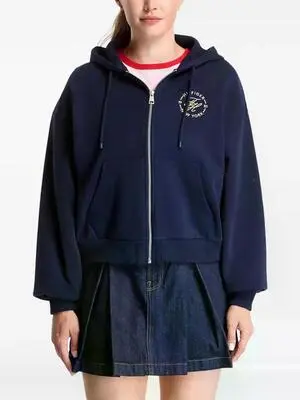 Tommy Hilfiger Logo-embroidered Regenerative Cotton Zip-up Hoodie - Blue