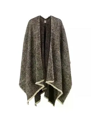 Brunello Cucinelli Herringbone-weave Fringed Wool Cape - Brown