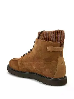 Loro Piana Suede Ankle Boots With Ribbed Knit Collar