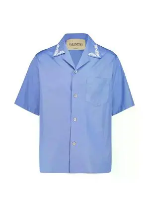 Valentino Garavani Floral-embroidery Short-sleeve Shirt - Blue