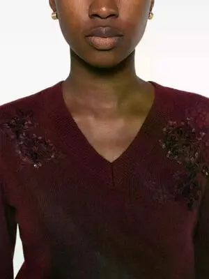 SELF-PORTRAIT Sequin-embellished Floral Patch V-neck Sweater