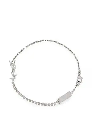 Saint Laurent Cassandre-charm Bracelet In Metal And Rhinestone - Silver