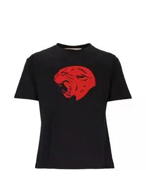 Valentino Garavani Cotton T-shirt With Panther Print - Black
