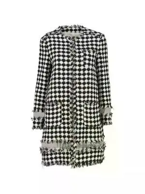 MSGM Tweed Frayed Coat - Black