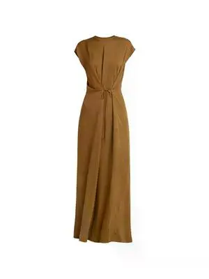 YVES SALOMON Asymmetric Adjustable Satin Maxi Dress