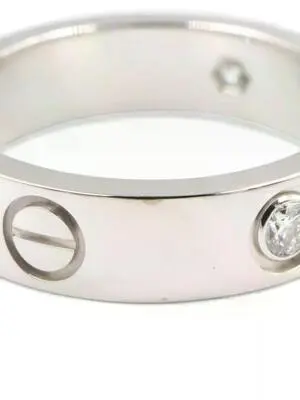 Cartier 18k White Gold Diamond Engraved Logo Ring