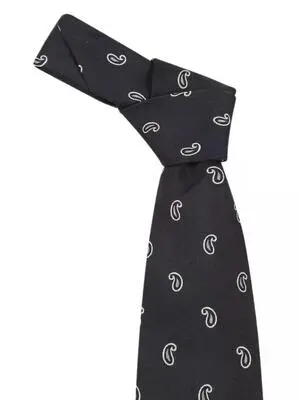 LARDINI Paisley Print Silk Neck Tie - Black