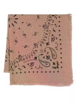 KUJTEN Bandana-print Ribbed Cashmere Scarf - Brown