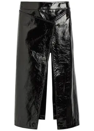 ARMARIUM Ember Glossed Leather Midi Wrap Skirt - Black