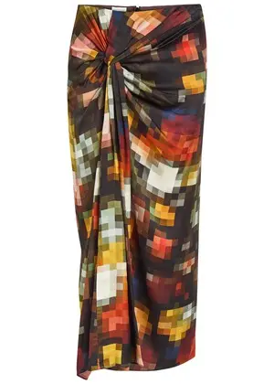 Dries Van Noten Printed Satin Midi Skirt - Multicoloured