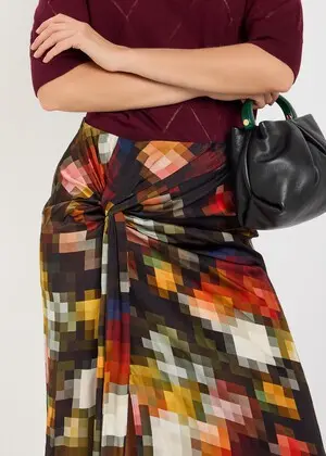 Dries Van Noten Printed Satin Midi Skirt