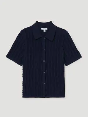 REISS Short-sleeve Knitted Shirt With Stitch Detail