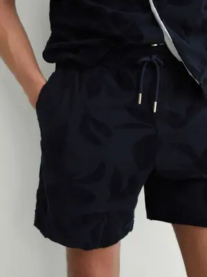 REISS Towelling-jacquard Drawstring Shorts - Navy