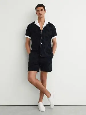 REISS Towelling-jacquard Drawstring Shorts