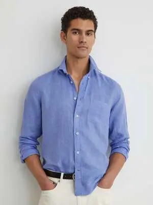 REISS Linen Regular-fit Button-down Shirt - Buddy Blue