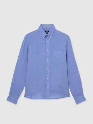 REISS Linen Regular-fit Button-down Shirt - Buddy Blue