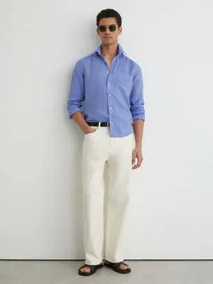 REISS Linen Regular-fit Button-down Shirt - Buddy Blue