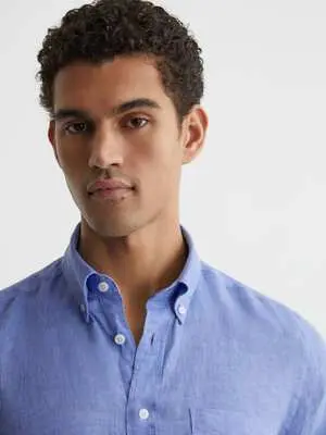 REISS Linen Regular-fit Button-down Shirt - Buddy Blue