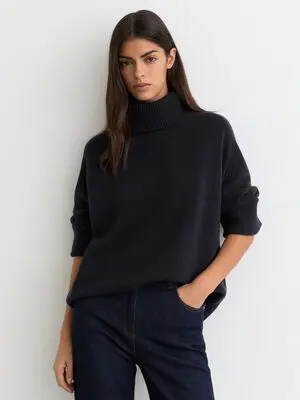 REISS Wool-cashmere Roll-neck Jumper - Navy