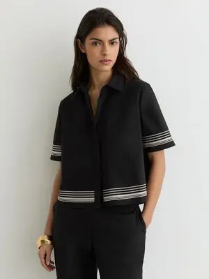 REISS Cotton Stripe-detail Boxy Shirt