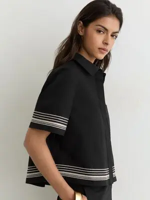 REISS Cotton Stripe-detail Boxy Shirt