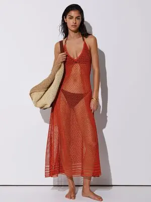 REISS Libby Coral Cotton-blend Crochet Beach Dress - Red