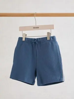 REISS 3-9 Yrs Cotton Textured-knit Piped Shorts