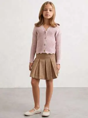 REISS 3-9 Yrs Puppytooth-check Pleated Skirt - Brown
