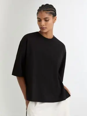 REISS Cotton Oversized T-shirt With Ribbed Crew Neck