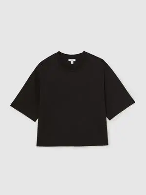 REISS Cotton Oversized T-shirt With Ribbed Crew Neck