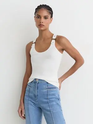 REISS Stretch-cotton Hardware-detail Vest - White