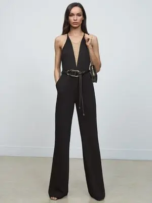 REISS Chain-detail Flared-leg Jumpsuit - Black