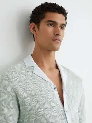 REISS Wave-knit Cuban-collar Shirt