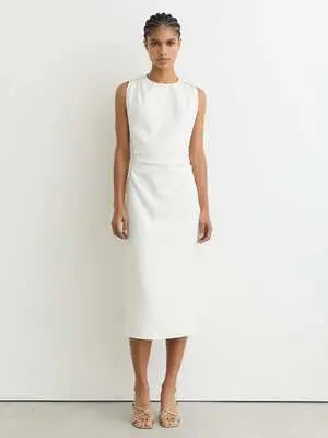 REISS Bronte Jersey Fitted Sleeveless Midi Dress - Cream