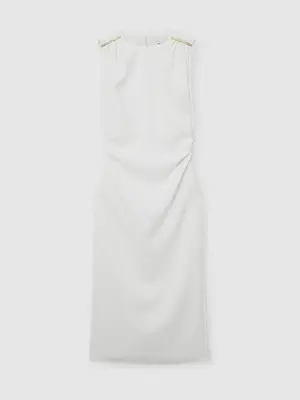 REISS Bronte Jersey Fitted Sleeveless Midi Dress - Cream
