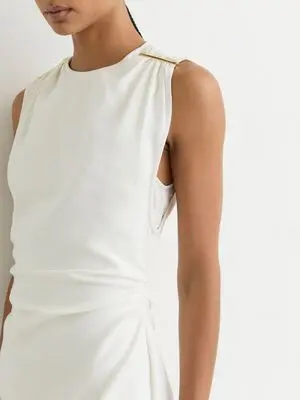 REISS Bronte Jersey Fitted Sleeveless Midi Dress - Cream