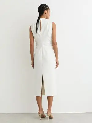 REISS Bronte Jersey Fitted Sleeveless Midi Dress - Cream