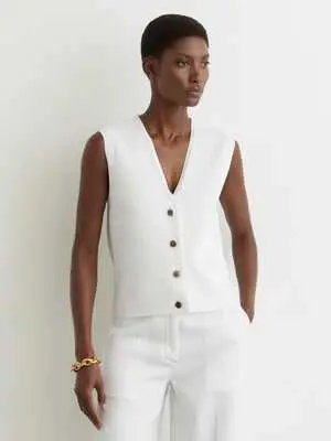 REISS Textured Knit Button-through Waistcoat