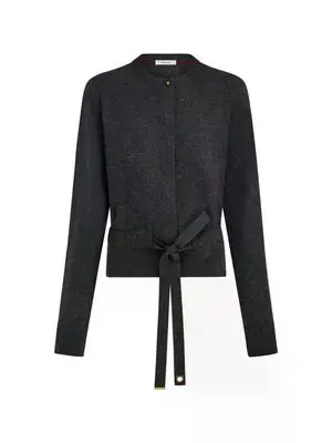 FERRAGAMO Ribbon Detail Wool Cardigan - Grey