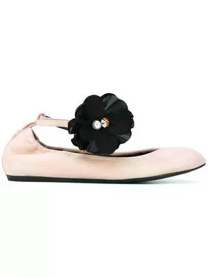 LANVIN Flower-embellished Ankle-strap Ballet Flats - Pink