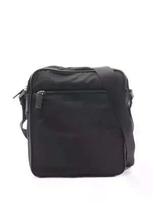 Prada 2000s Enamel Triangle Logo Shoulder Bag - Black