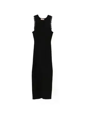 TWINSET Lace-trim Ribbed Midi Dress - Black