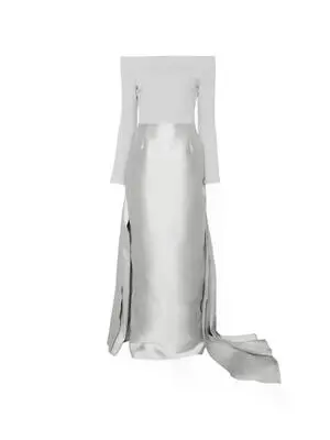 Solace London Off-shoulder Draped Gown Maxi Dress - Grey