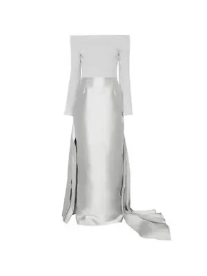 Solace London Off-shoulder Draped Maxi Gown - Grey